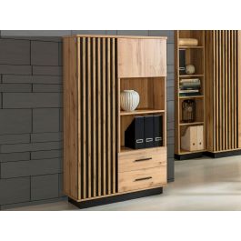 Hoge commode LAVIDA 2 deuren 2 lades artisan eik