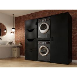 Kast WASHING 2 machines boven elkaar met 2 kasten LARGE zwart - Mobistoxx
