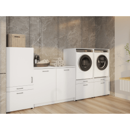 Kast WASHING 2 machines met kast 1 deur 2 lades en onderkast MEDIUM wit ...
