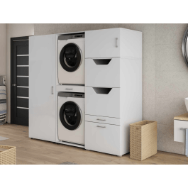 Kast WASHING 2 machines boven elkaar met 2 kasten LARGE wit - Mobistoxx